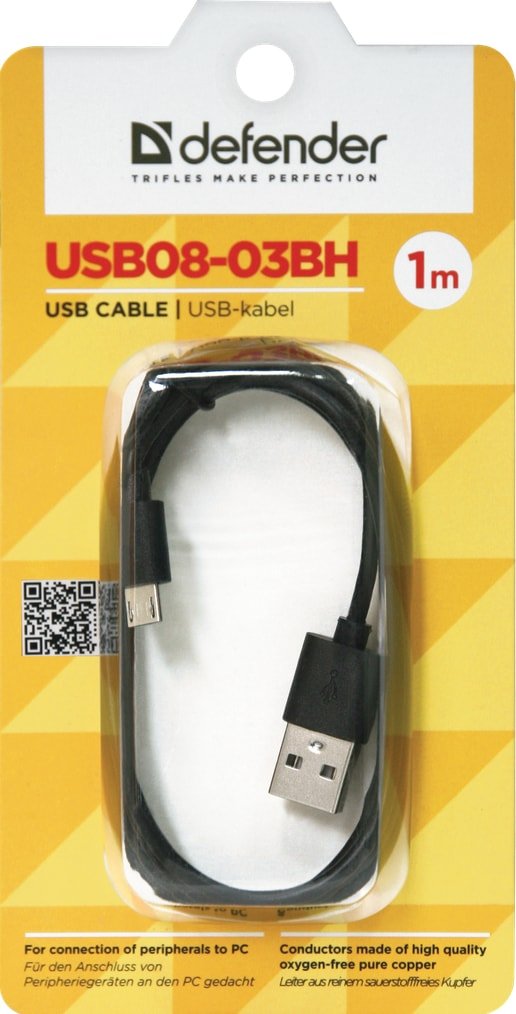 Кабель USB2.0 AM -> micro-USB Defender USB08-03BH 1 м Black (87476 ...