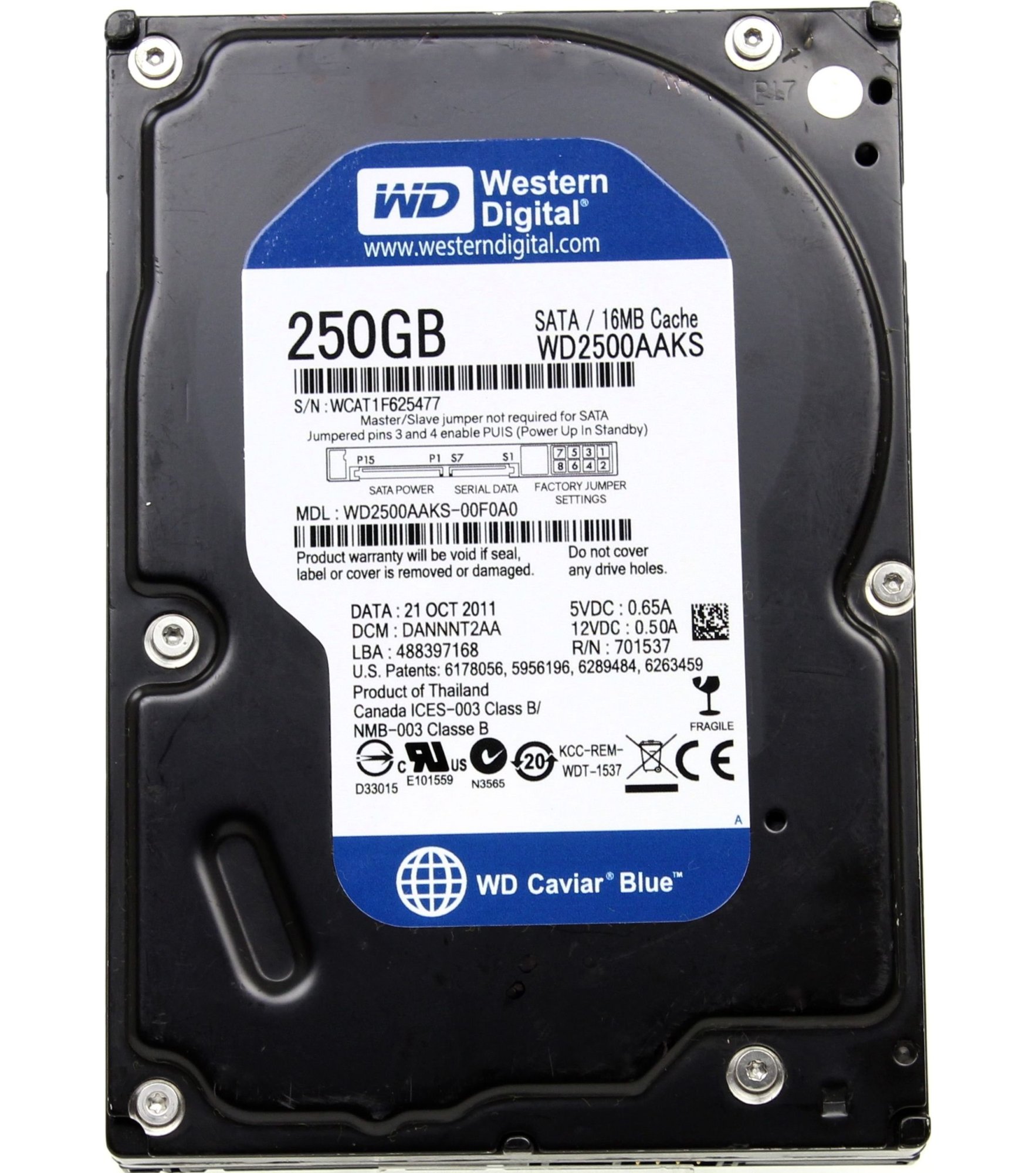 Жесткий диск 3.5" SATA 250GB WD Blue (WD2500AAKS) Refurbished купить ...
