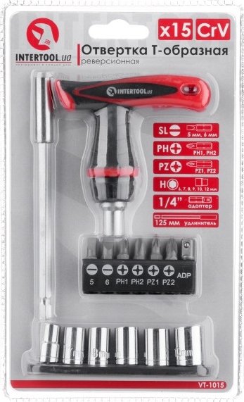 Отвертка Т-образная реверсивная с комплектом насадок Intertool VT-1015 купить | ELMIR - цена ...