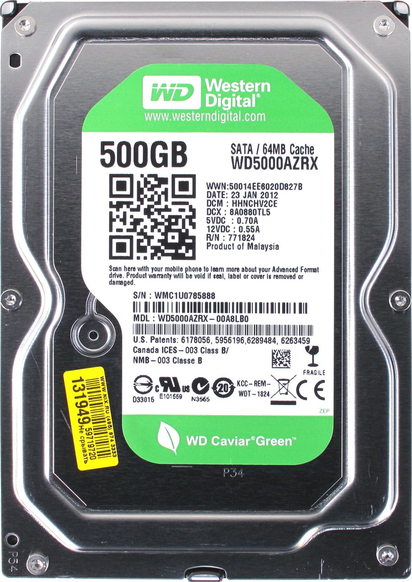 Жесткий диск 3.5" SATA 500GB WD Green (WD5000AZRX) Refurbished купить ...
