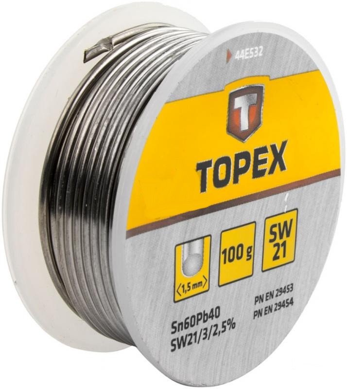 Припой Topex 1,5 мм 100 г 44E532 купить | ELMIR - цена, отзывы ...